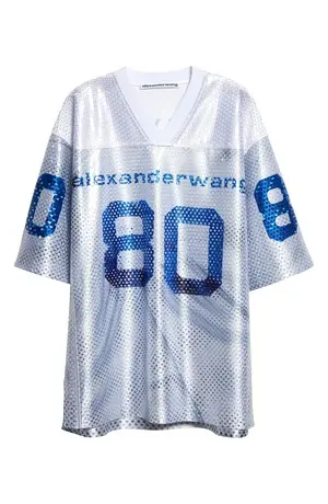 alexanderwang フットボールシャツ football jersey Alexander Wang Football Jersey with Sequin Hotfix - White Blue – Kith